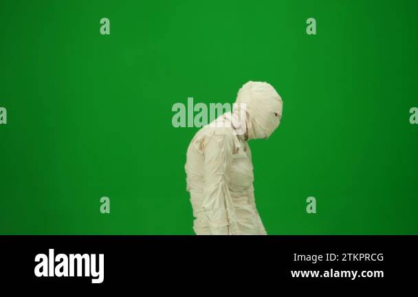 Green screen isolated chroma key side view video capturing a mummy ...