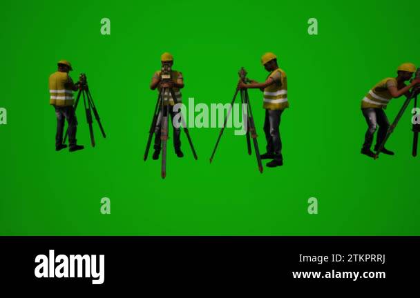 3D several architects and construction workers green screen walking and ...