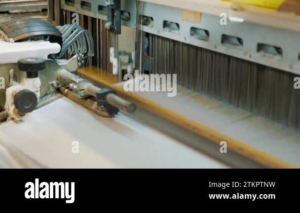 facilities of weaving machine. Close-up. industrial weaving loom ...