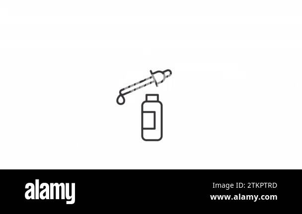 Animated serum linear icon. Liquid skin care product. Beauty routine. Medication with dropper ...