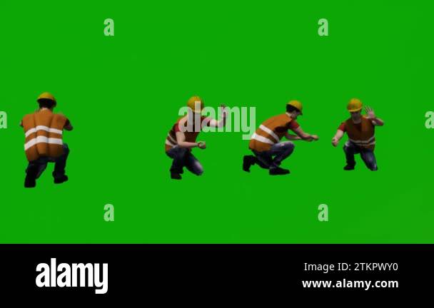 3D several architects and buildings green screen sitting and working ...