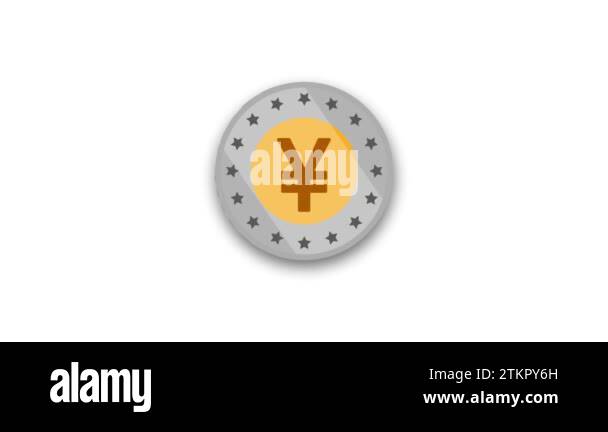 3D realistic Yuan coin looped animation isolated on white background ...