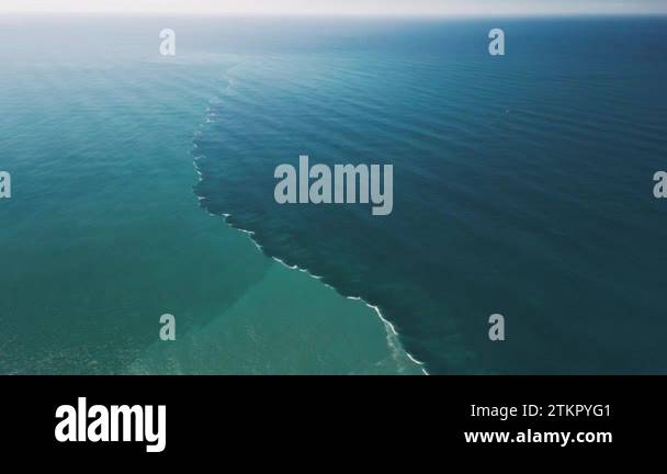 Boundary zone in the Atlantic Ocean. Aerial view of the dividing line ...