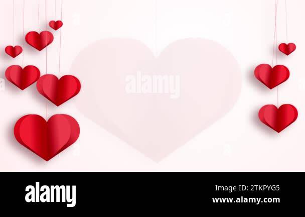 Paper red hearts on string sway in wind. Animated romantic white ...
