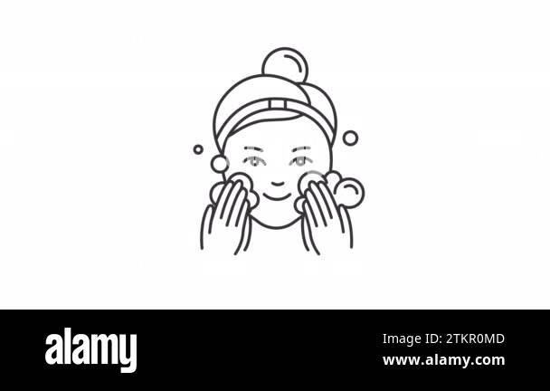 Animated beauty care linear icons. Applying skincare products ...