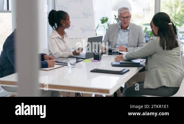 Business people, documents and meeting in team strategy, collaboration or planning together at ...