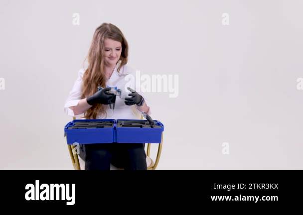 artex system Amanngirrbach dental articulator in hands of woman doctor ...