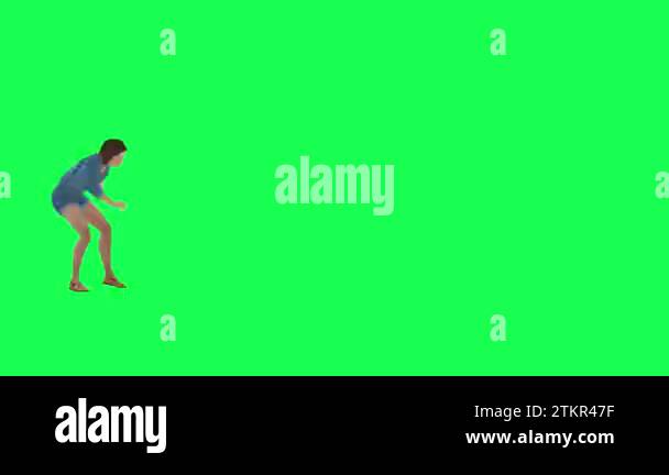 Beautiful 3D girl in jeans limping left angle green screen 3d people ...