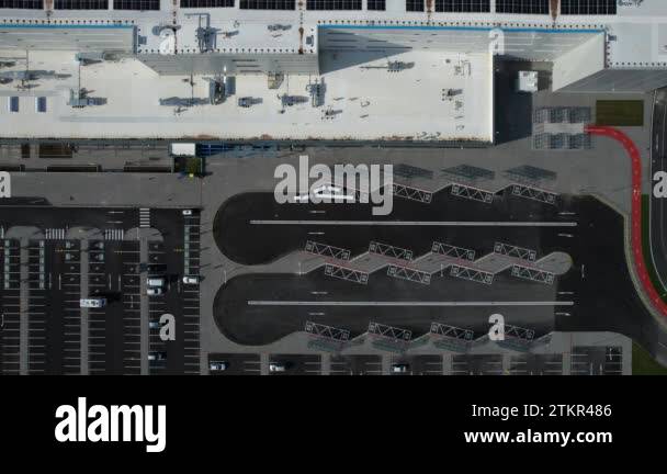 modern distribution logistic center aerial drone view of industrial ...