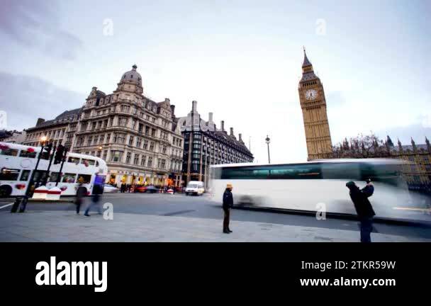 Big Ben and Westminster abbey in London, UK, Big Ben and Westminster abbey using time-lapse ...