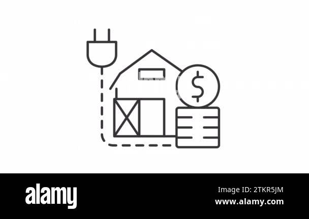 Animated rural energy linear icon. Electricity cost in village ...