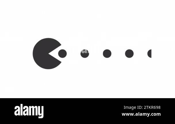 Animated circle eats dots loader. Retro game. Simple black and white loading icon. 4K video ...