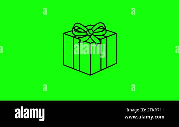 Animated icon of black gift with rays around. Symbol of present. Linear ...