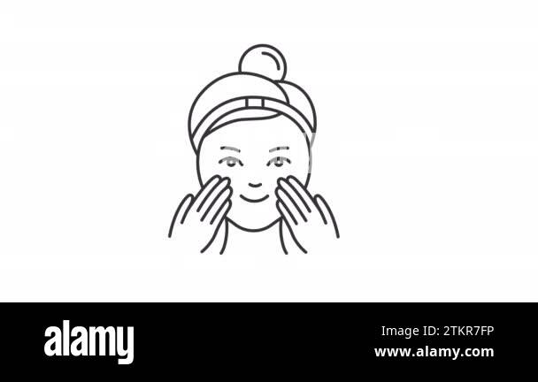 Animated face massage linear icon. Skin care routine. Beauty procedure ...