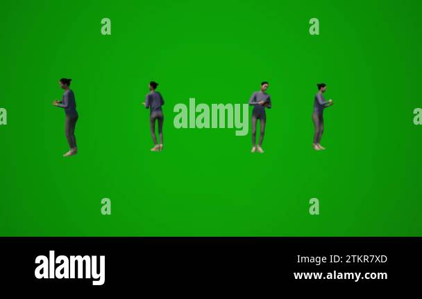 3d female fitness trainer green screen exercising and warming up before ...