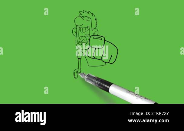 draw cartoon character young man bend on kneel down in sitting posture ...