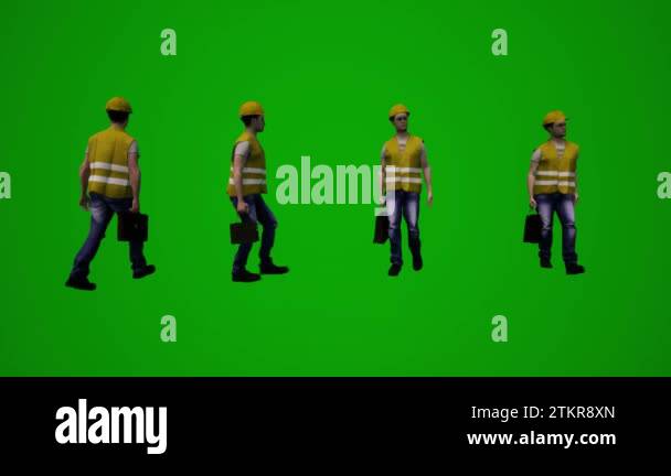 3D several architects and construction workers green screen walking and ...