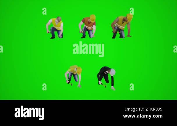 3d green screen construction workers hitting something with hammer from ...