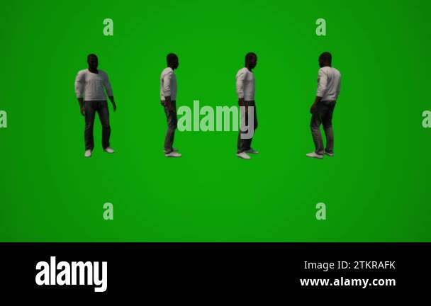 3D black American man green screen talking and walking several ...