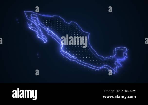 Neon Blue Mexico Map Borders Outline Loop Background. Neon Blue Colored ...