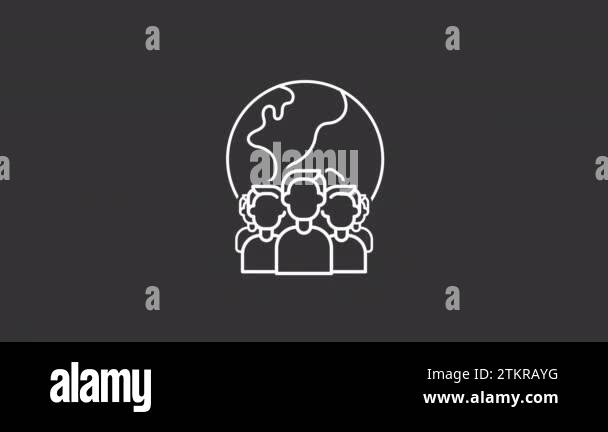 Animated population white line icon. Overpopulation. Global warming ...