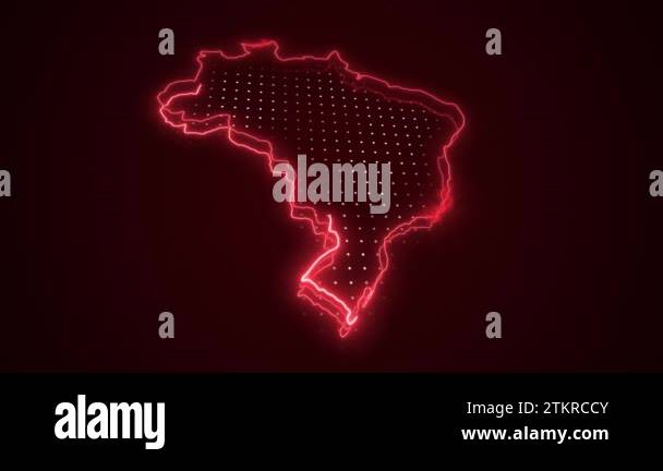 Neon Red Brazil Map Borders Outline Loop Background. Neon Red Colored ...