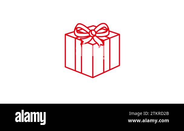 Animated icon of red gift with rays around. Symbol of present. Linear ...