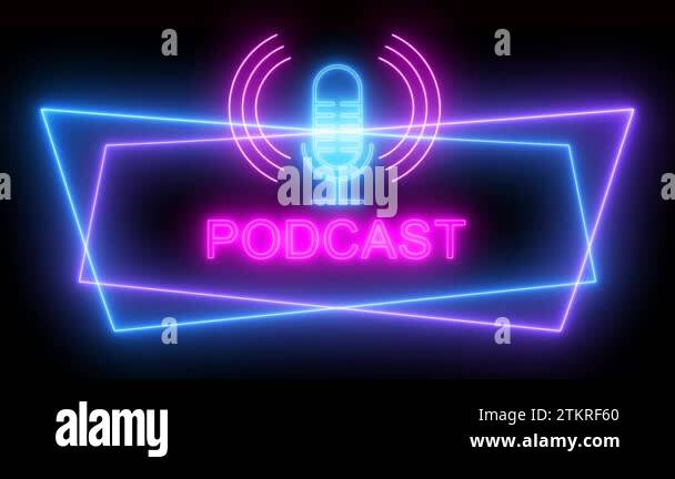 podcast logo neon light effect green screen background Stock Video ...