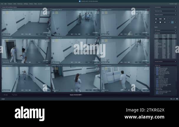 Playback CCTV cameras in clinic on PC screen. User interface of ...