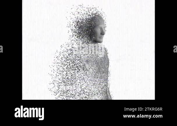 Animation of glitch technique, dots forming human interface in video ...