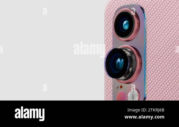 Close Up of Pink Gold Smartphone with Dual Camera and Optic Elements ...