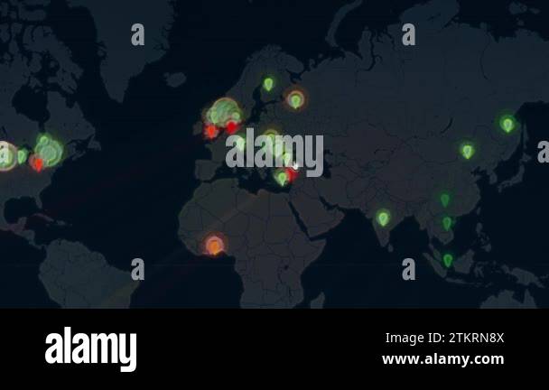 World map with different targets for cyber attack. Hacking and ...