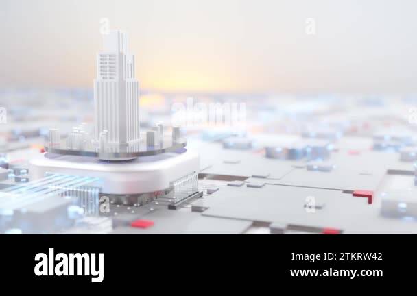 Smart city. Building or city located on central processing unit, CPU ...