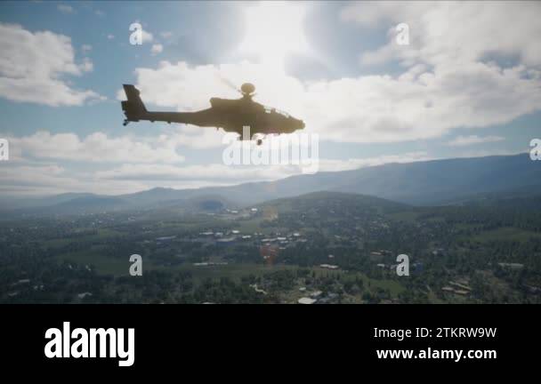 AH-64D Apache Longbow attack helicopter flying armed with rockets and ...