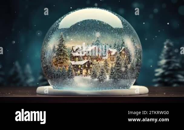 Crystal ball, snowball with snowy Christmas tree and house inside ...