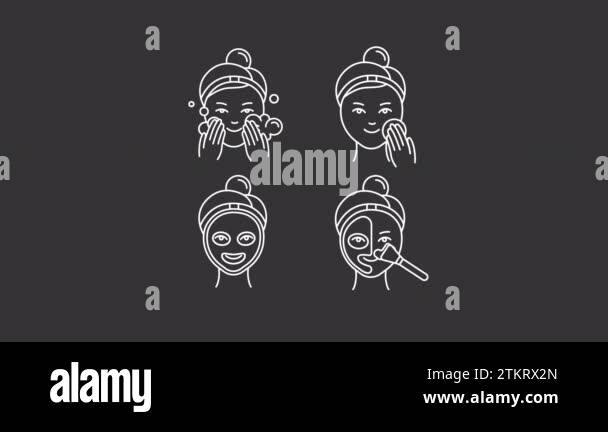 Animated cosmetics white line icons. Skin cleansing foam. Treatment ...