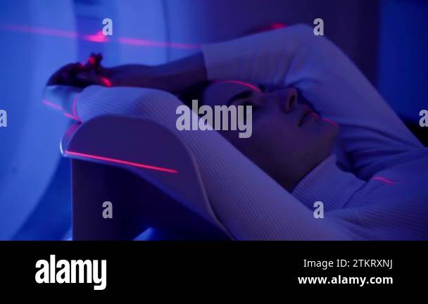 4k video CT scanning of abdomen of woman in medical clinic. Girl ...