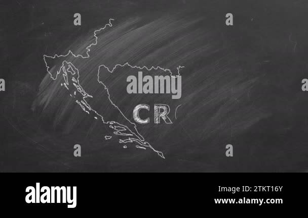 Map of Croatia with name and flag inside drawn in chalk on a blackboard ...