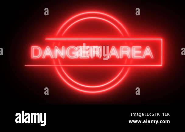 Danger area warning sign neon light effect green screen background ...
