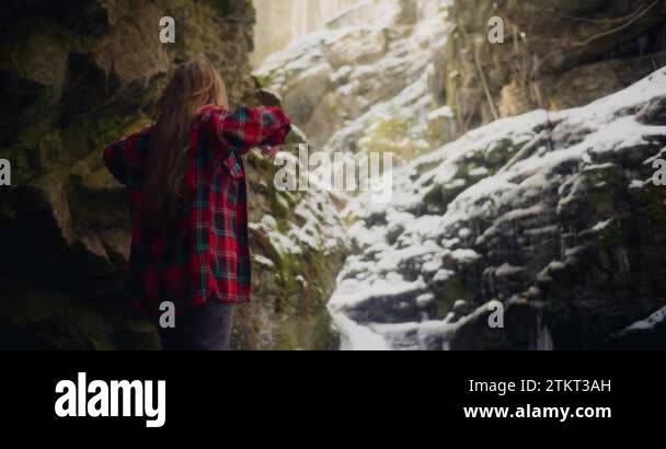 Female traveler finds inner peace in the beauty of nature, hiking ...