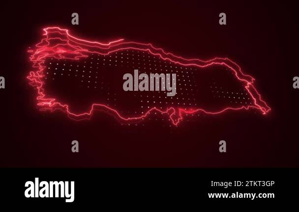 Neon Red Turkey Map Borders Outline Loop Background. Neon Red Colored ...