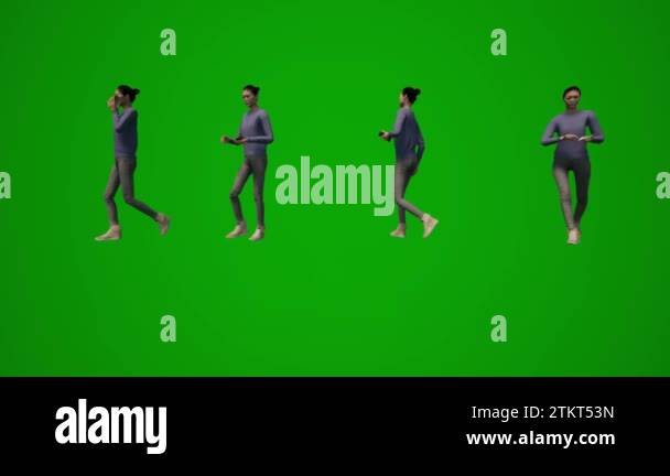 3d female fitness trainer green screen exercising and warming up before ...