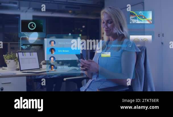 Animation of social media posts and people profiles over caucasian ...