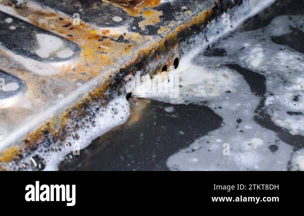 Dirty water flows down the drain. Sewage flows into the sewer through a ...