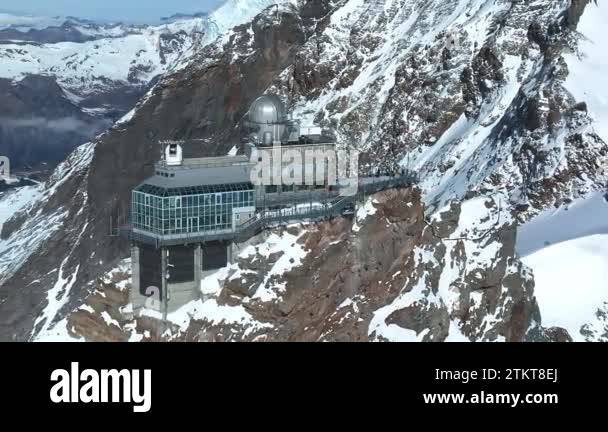 Aerial panorama view of the Sphinx Observatory on Jungfraujoch - Top of Europe, one of the ...