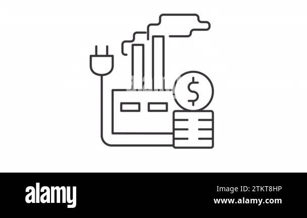 Animated industry linear icon. Energy price for factories and plants ...