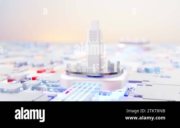 Smart city. Building or city located on central processing unit, CPU. electron mobility ...