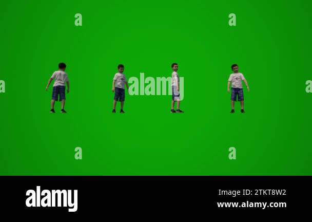 3D several different American student boys green screen background ...