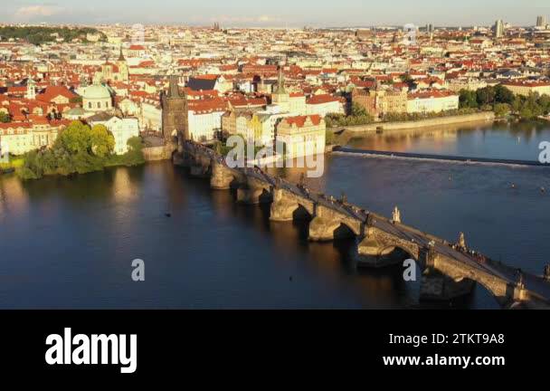 Prague Old Town in Czech Republic with Famous Sightseeing Places in Background. Charles Bridge ...