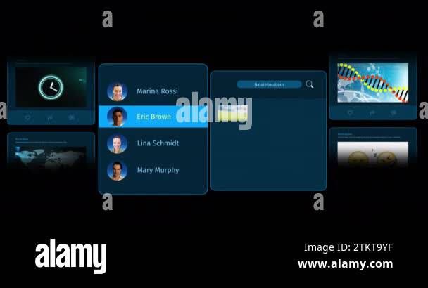 Animation of interface with social media posts and people profiles on ...